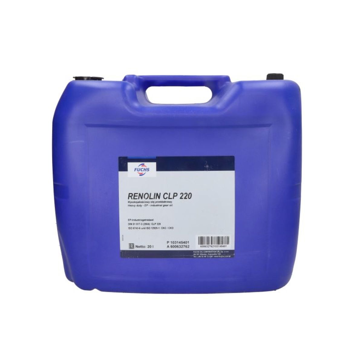 Olej przekładniowy przemysłowy FUCHS OIL RENOLIN CLP 220 20L - Sklep Inter Cars